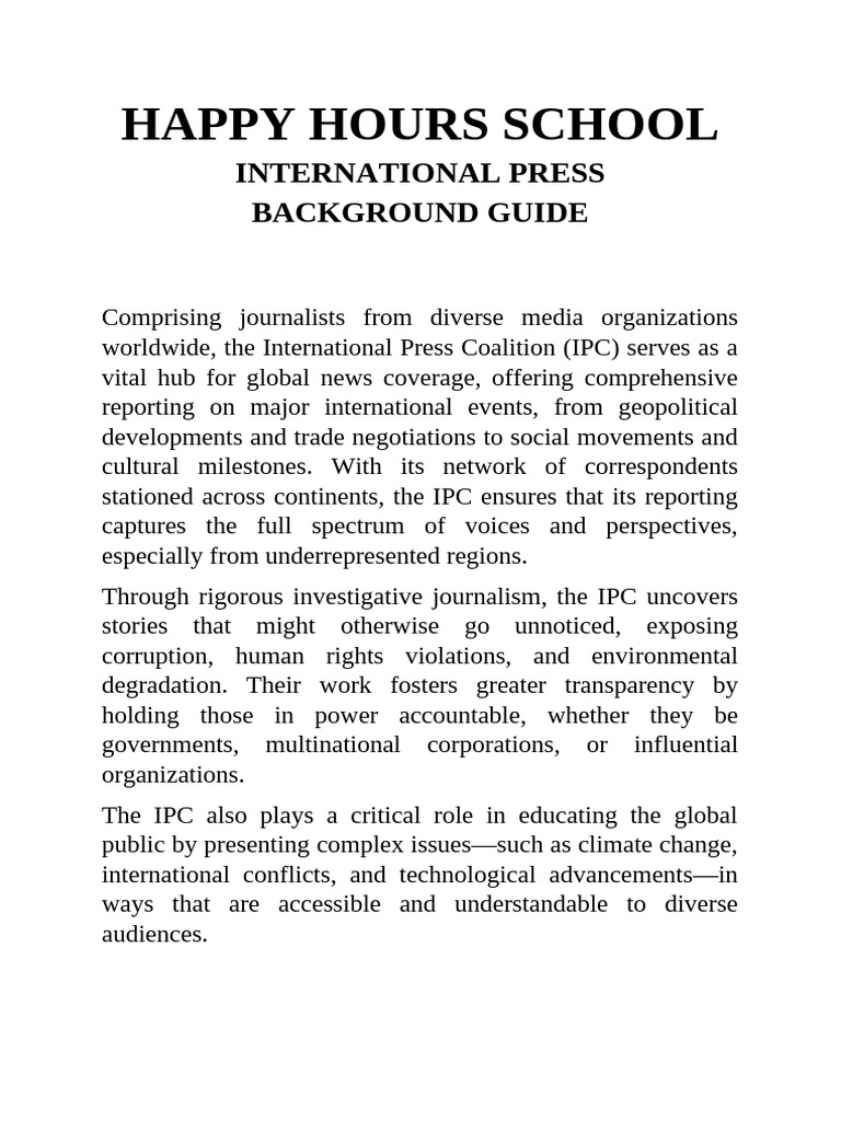 Happy Hours School: International Press Background Guide | PDF