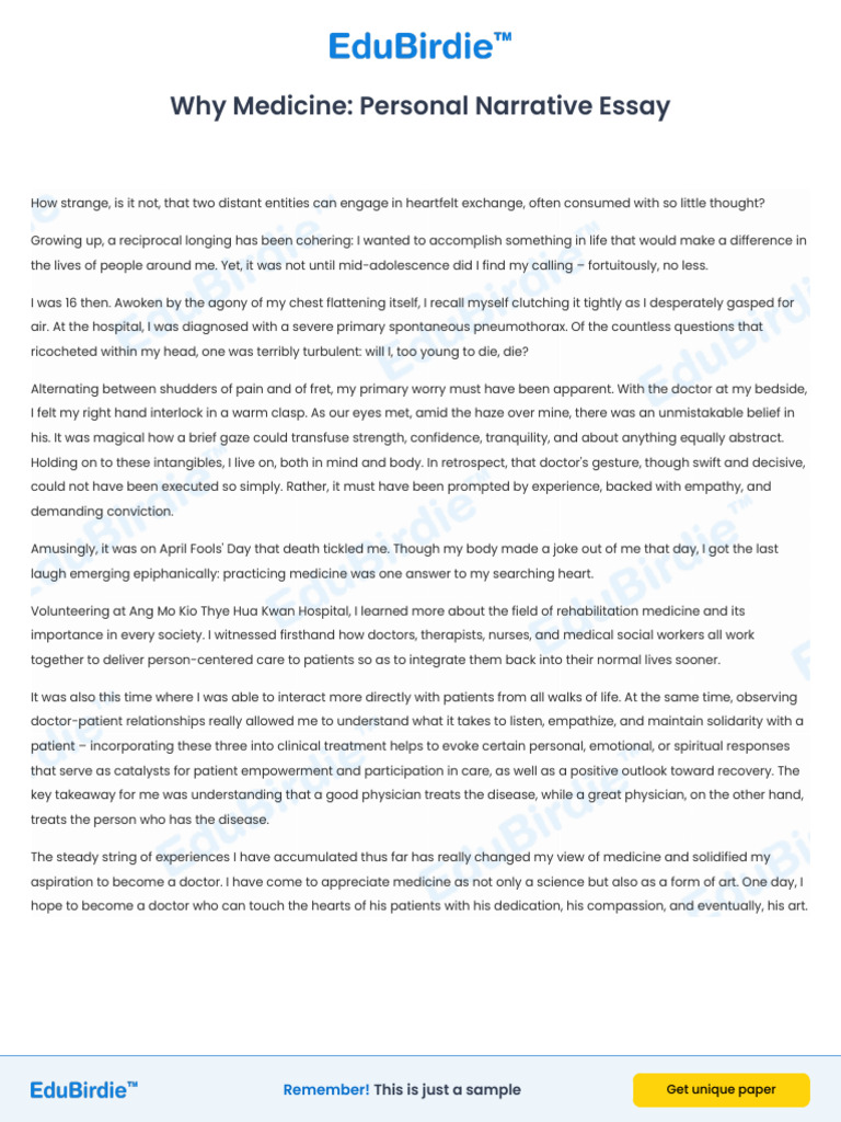 Why Medicine Personal Narrative Essay | PDF