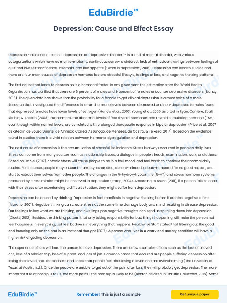 Depression Cause and Effect Essay | PDF | Major Depressive Disorder ...