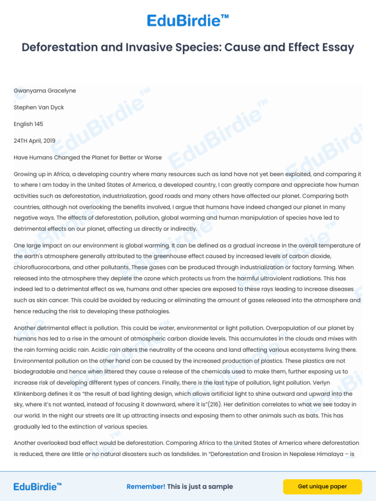 Forestation and Invasive Species Cause and Effect Essay | PDF ...