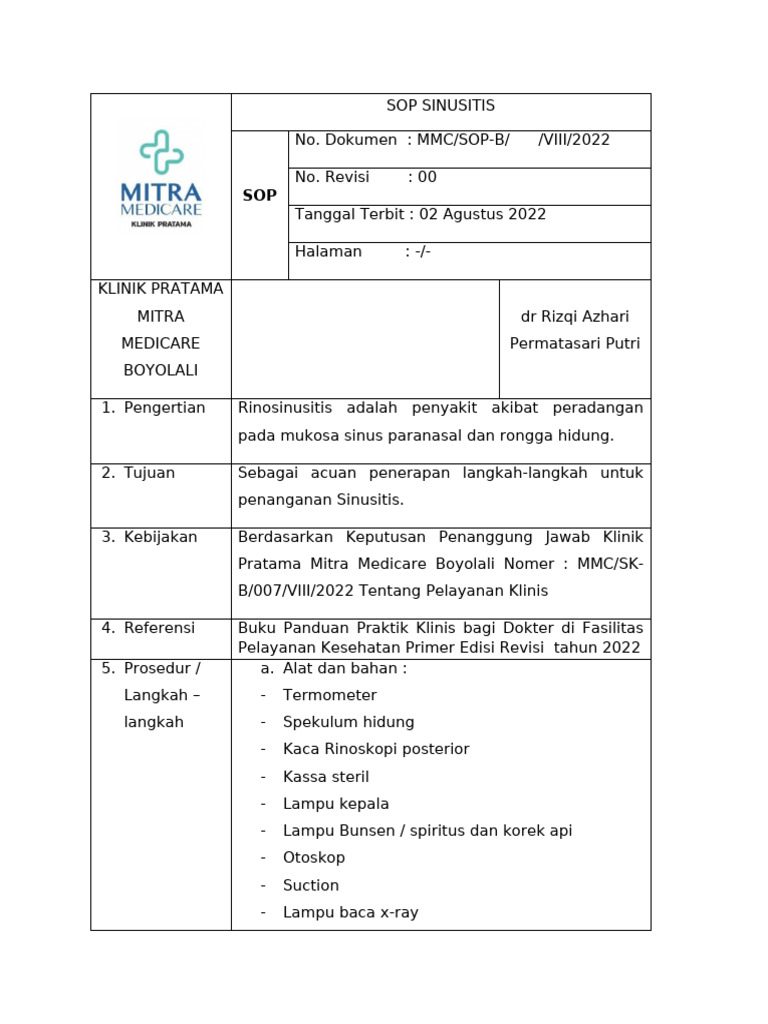 92 Sop Sinusitis | PDF