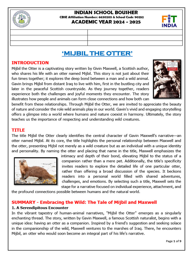 G10 - Notes - Mijbil The Otter - Unit 8 - Prose - FF - AY 2024-25 | PDF