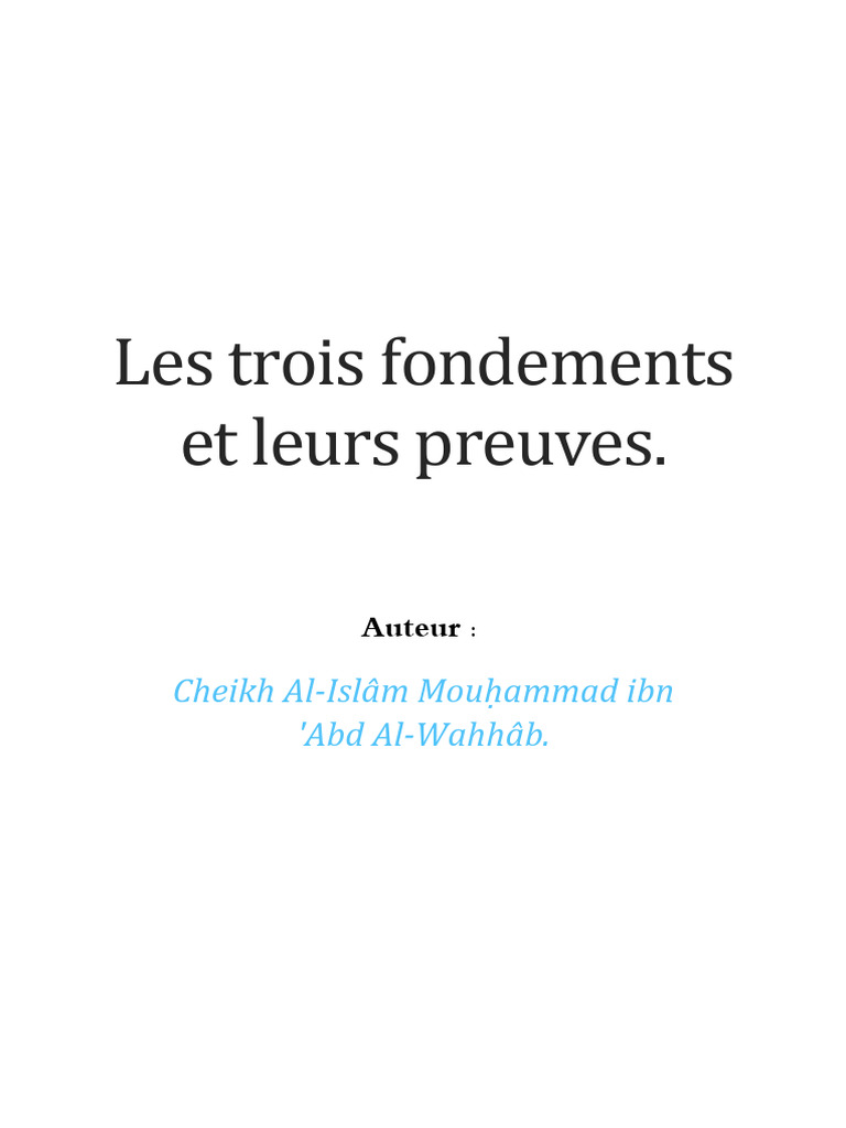 FR Les Trois Fondements Et Leurs Preuves | PDF