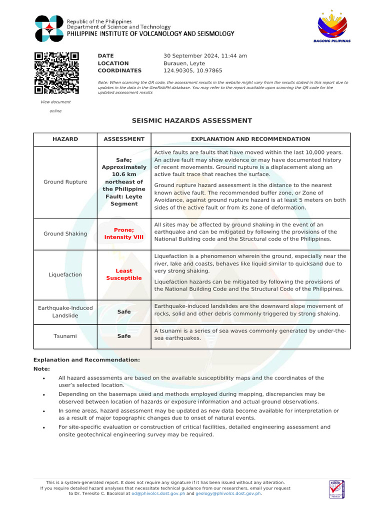 Hazard Assessment Report for Burauen, Leyte | PDF | Types Of Volcanic Eruptions | Landslide