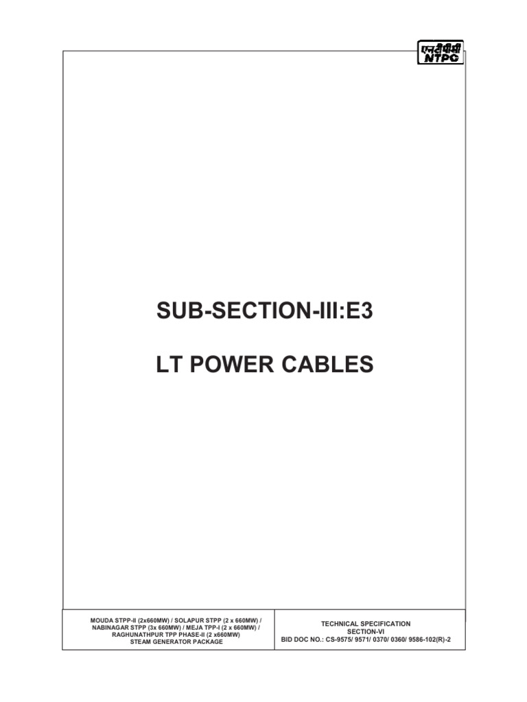 NTPC Spec For Power and Control Cables | PDF
