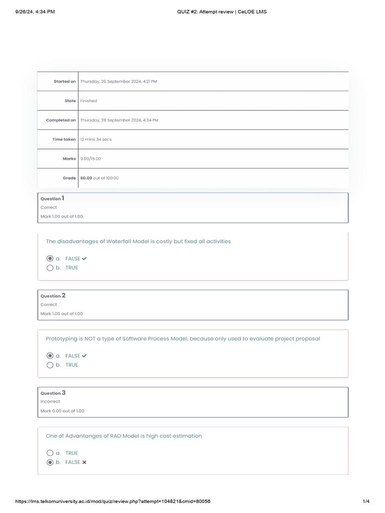QUIZ #2 - Attempt Review - CeLOE LMS | PDF | Software Development ...