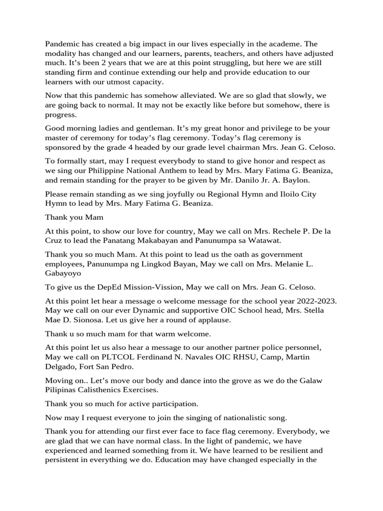 Iven Script Flag Ceremony S.Y Openning | PDF