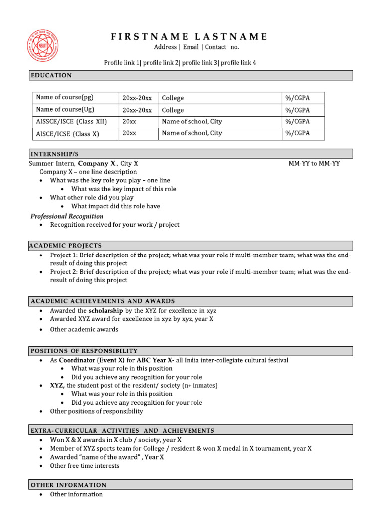 Nsut Resume Sample | PDF