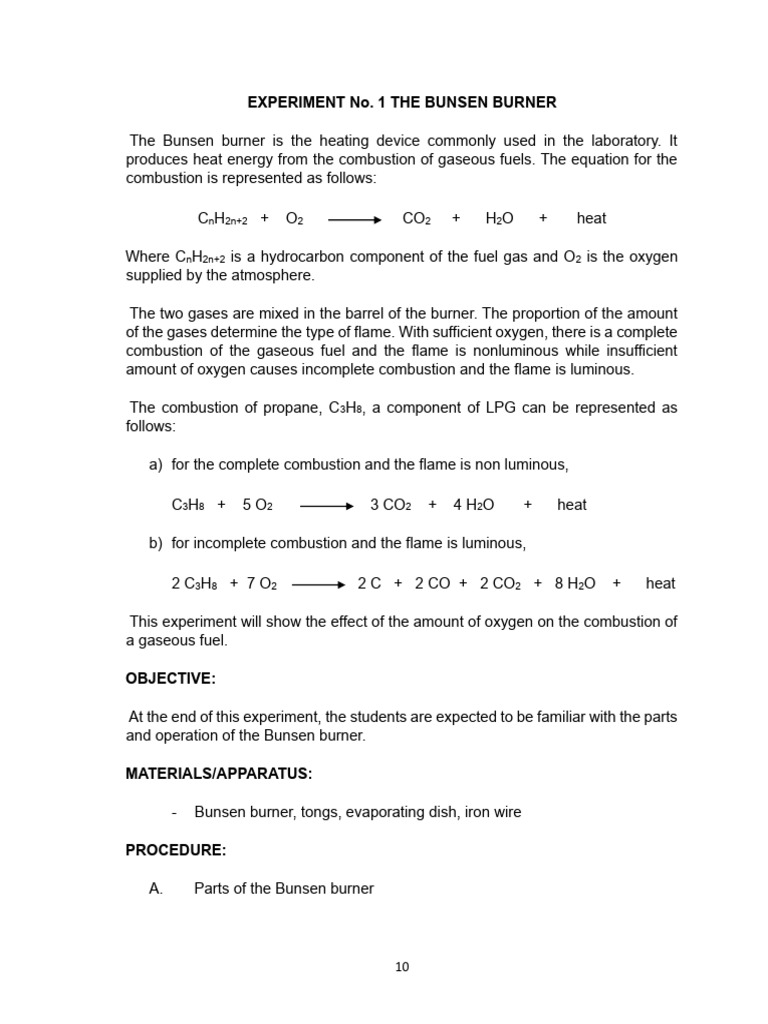 Activity 1 Procedures The Bunsen Burner | PDF