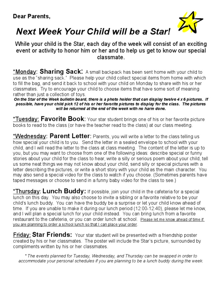 Star of The Week Letter | PDF | Wellness