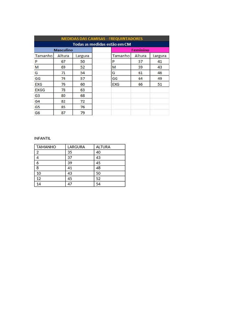 Medidas Tamanhos | PDF