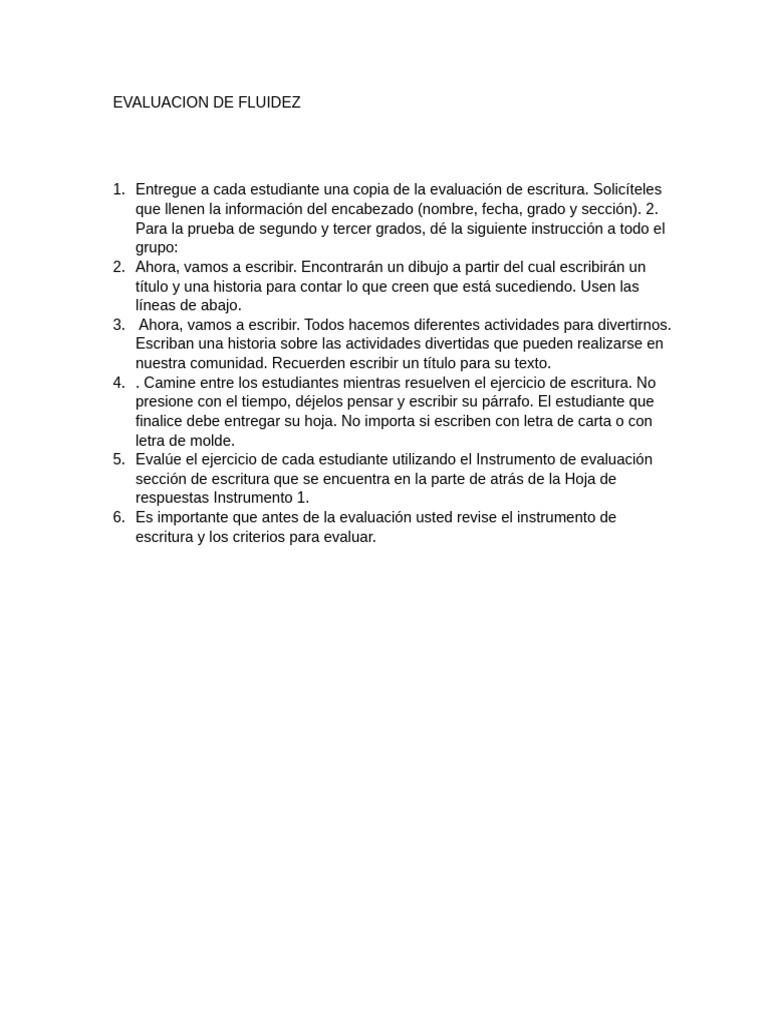 Evaluacion de Fluidez | PDF