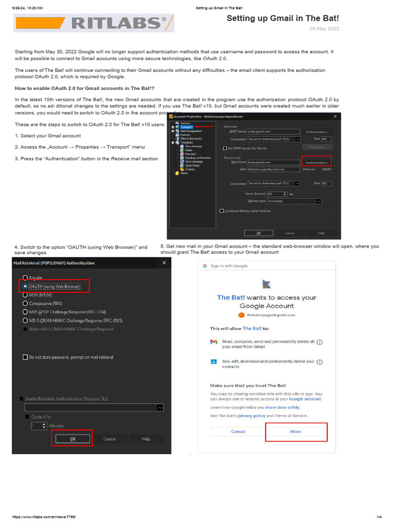 Gmail OAuth Setup in The Bat! Email | PDF | Gmail | Computer Security