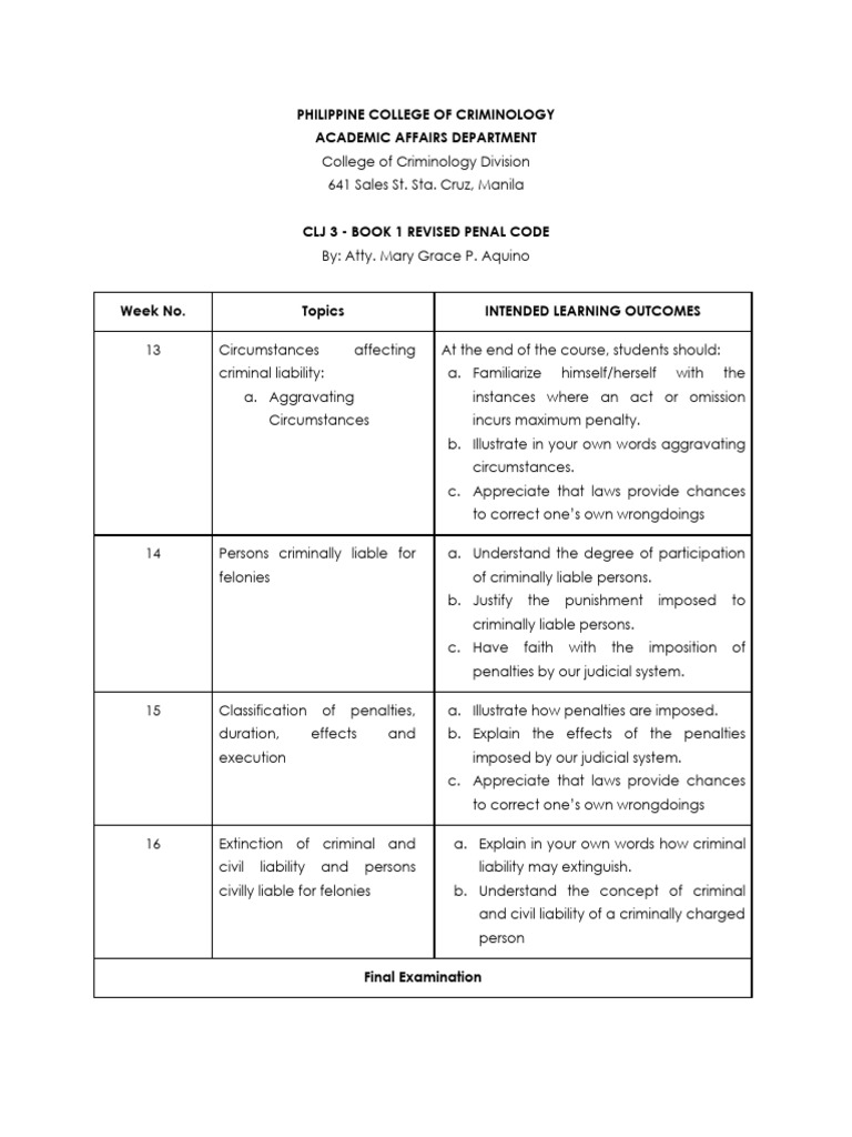 CLJ 3 Criminal Law Book 1 Final Updated As of 09 January 2023 | PDF ...