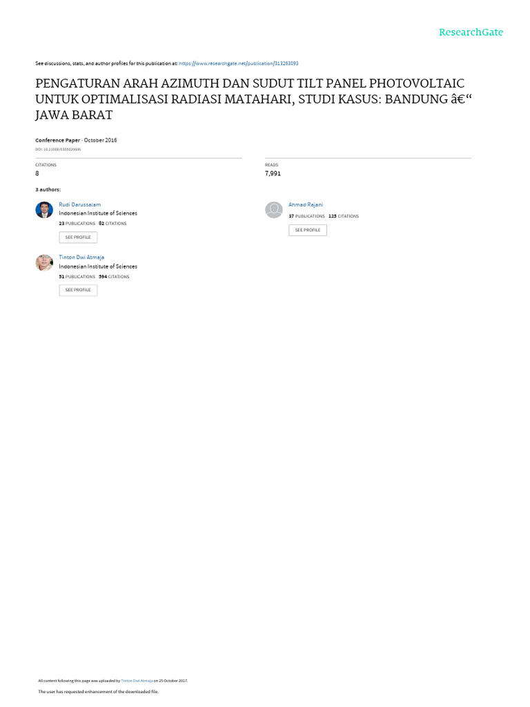 Pengaturan Arah Azimuth Dan Sudut Tilt Panel Photo | PDF