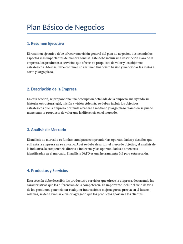 Plan Basico de Negocios | PDF