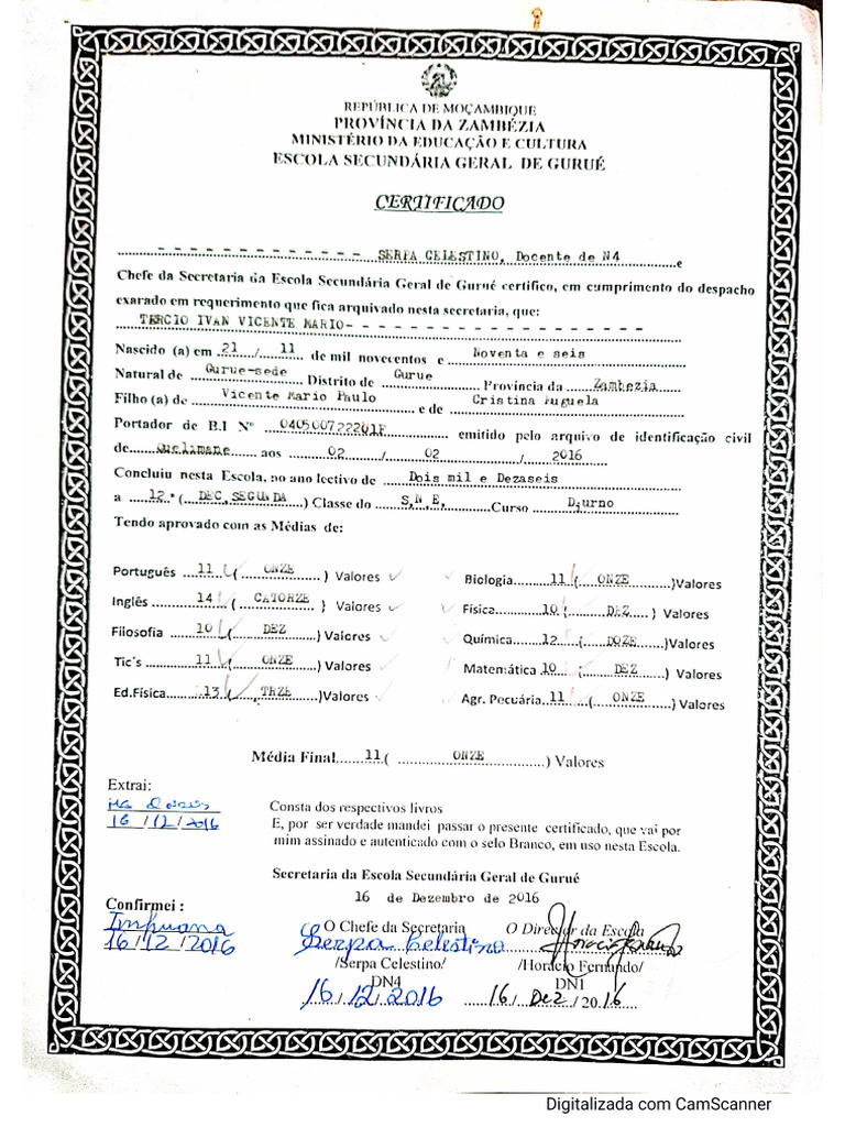 Certificado 12°classe | PDF