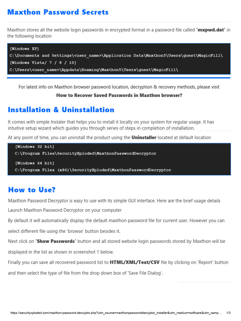 Maxthon Password Decryptor - SecurityXploded - Combine | PDF | Password | Computers
