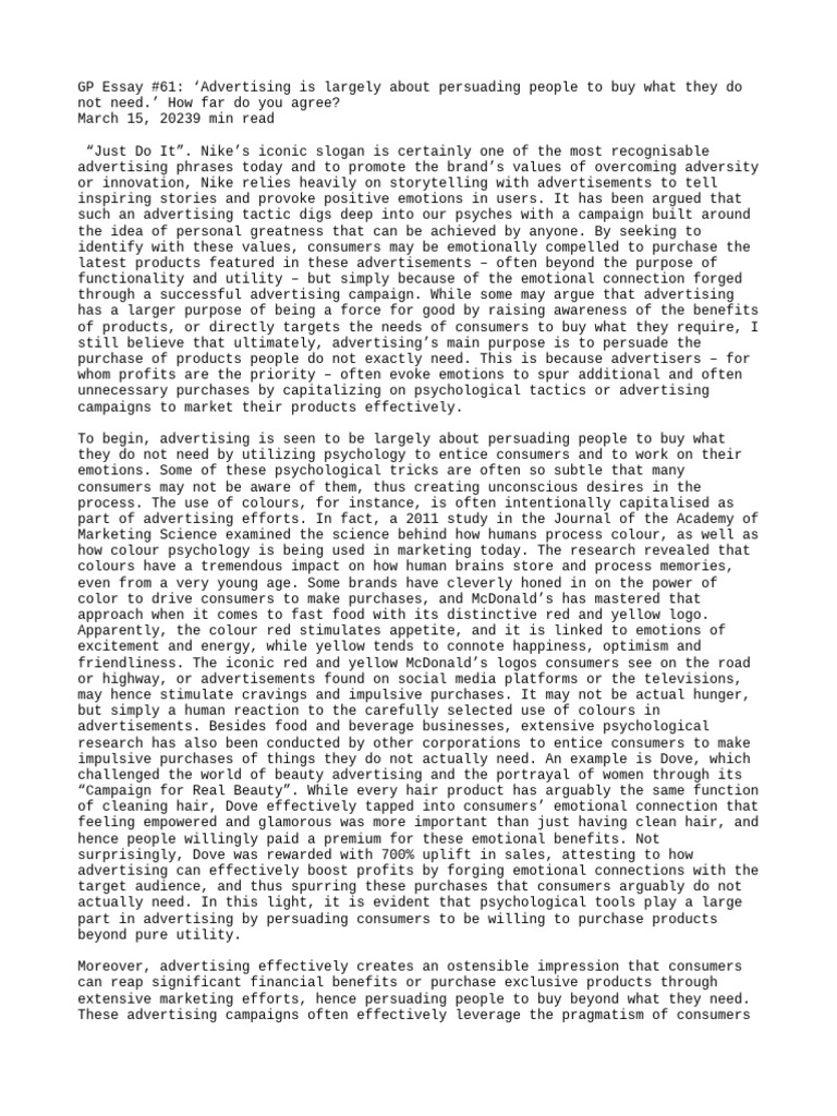 Advertising Essay | PDF