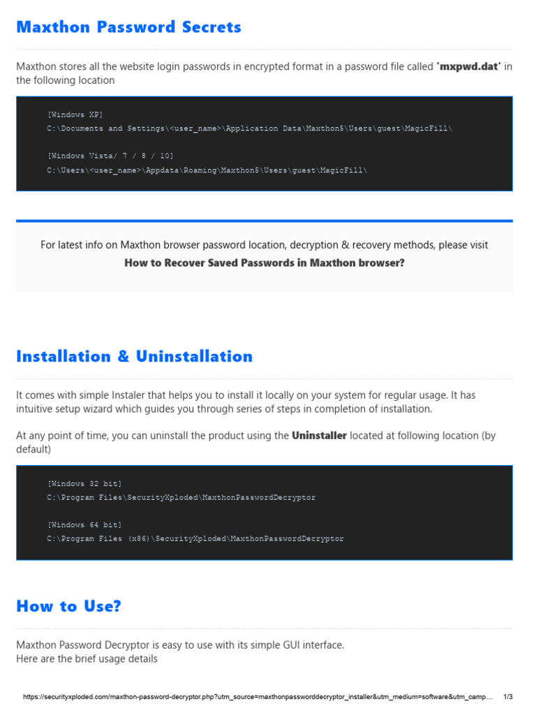 Maxthon Password Decryptor - SecurityXploded | PDF