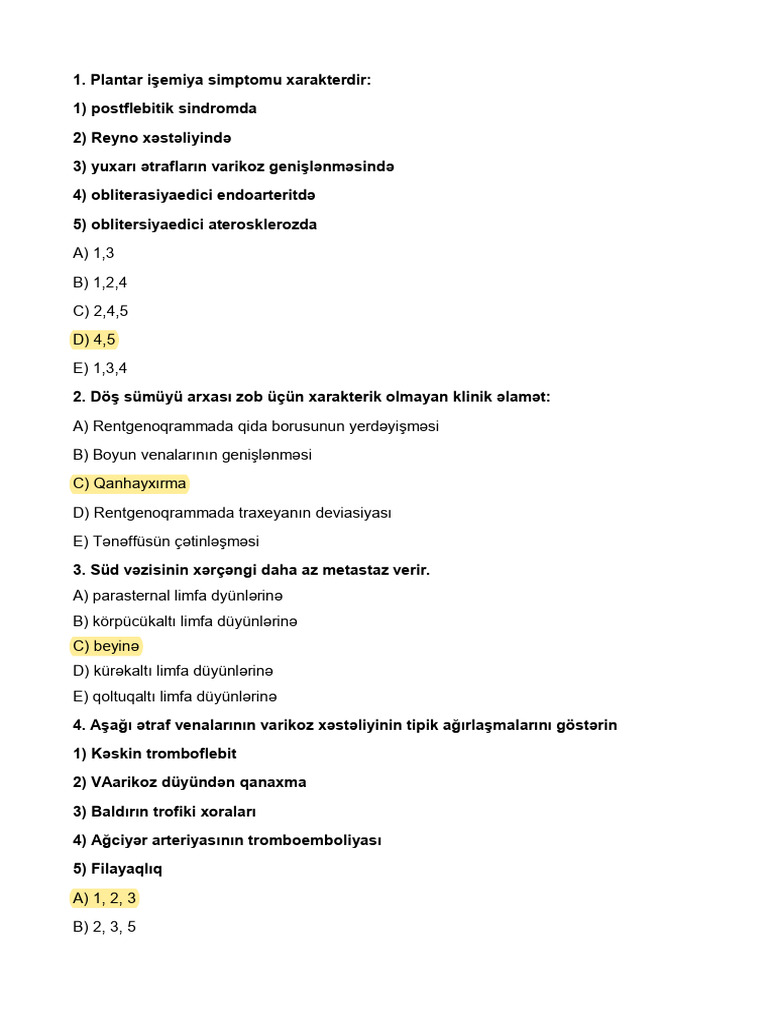 Cərrahi Xəstəliklər Cavablar | PDF