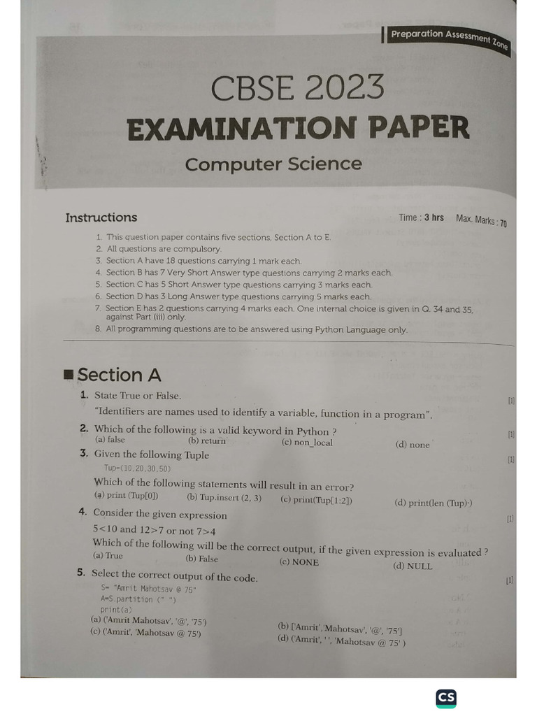 CBSE Examination Paper 2023 CS | PDF