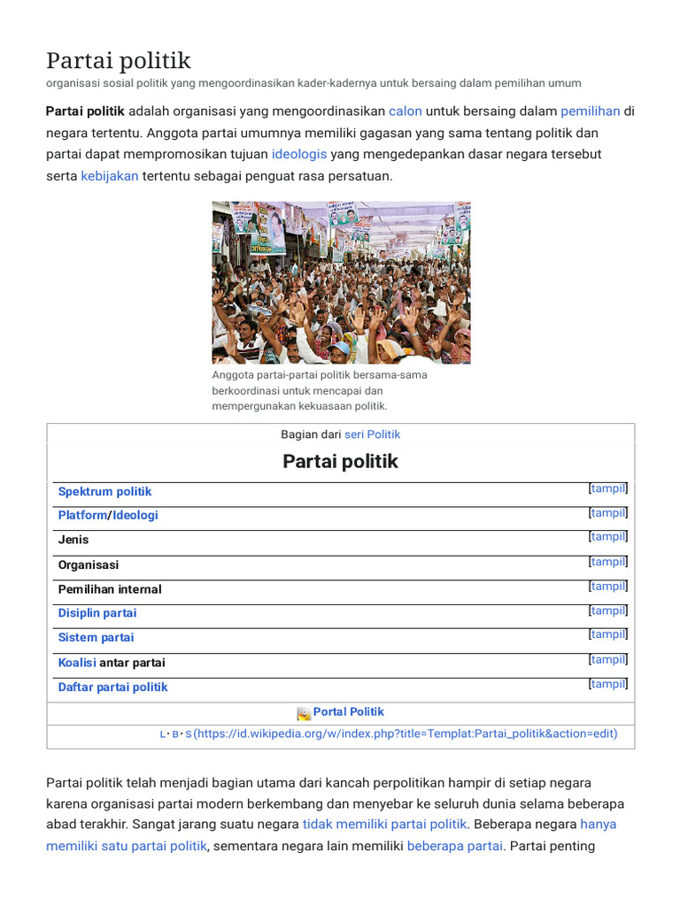 Partai Politik - Wikipedia Bahasa Indonesia, Ensiklopedia Bebas | PDF