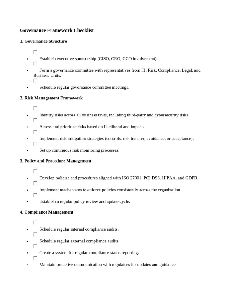 Governance Framework Checklist | PDF Governance Framework Checklist | PDF