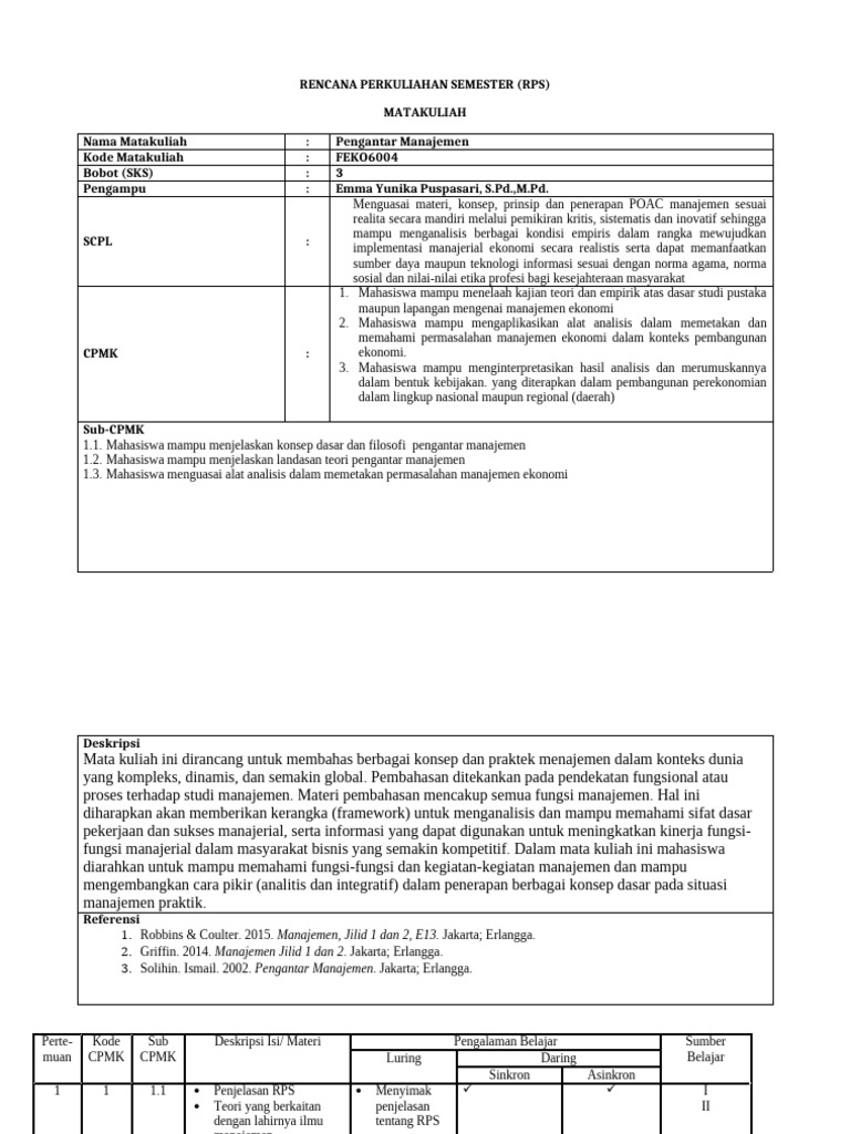 RPS DAN SAP Manajemen | PDF