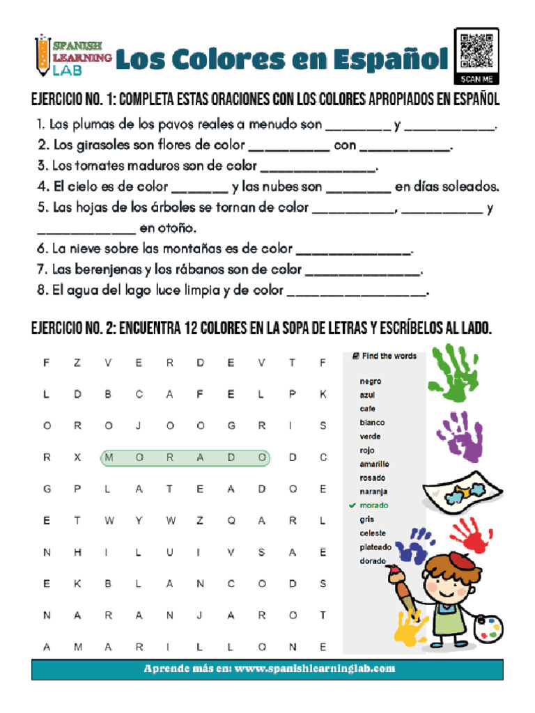 Los Colores en Espanol Ejercicios Sopa de Letras PDF Colors in Spanish ...