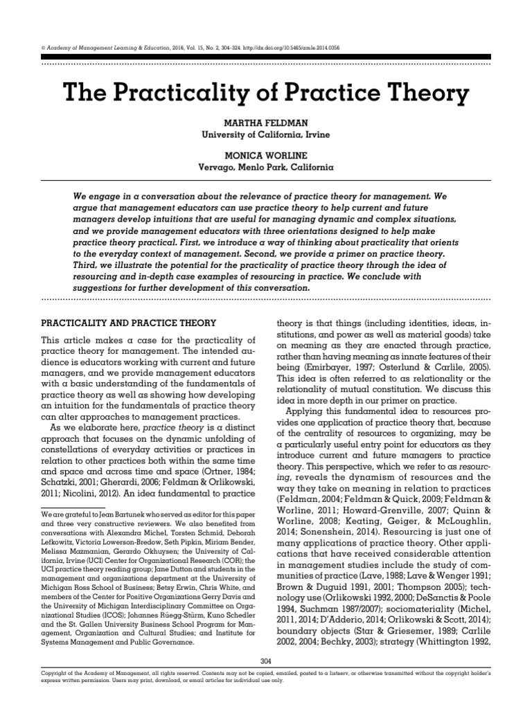 Feldman 2016 Practicality Practice Theory | PDF