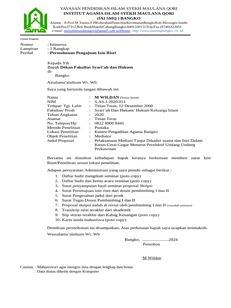 Formulir Izin Riset | PDF