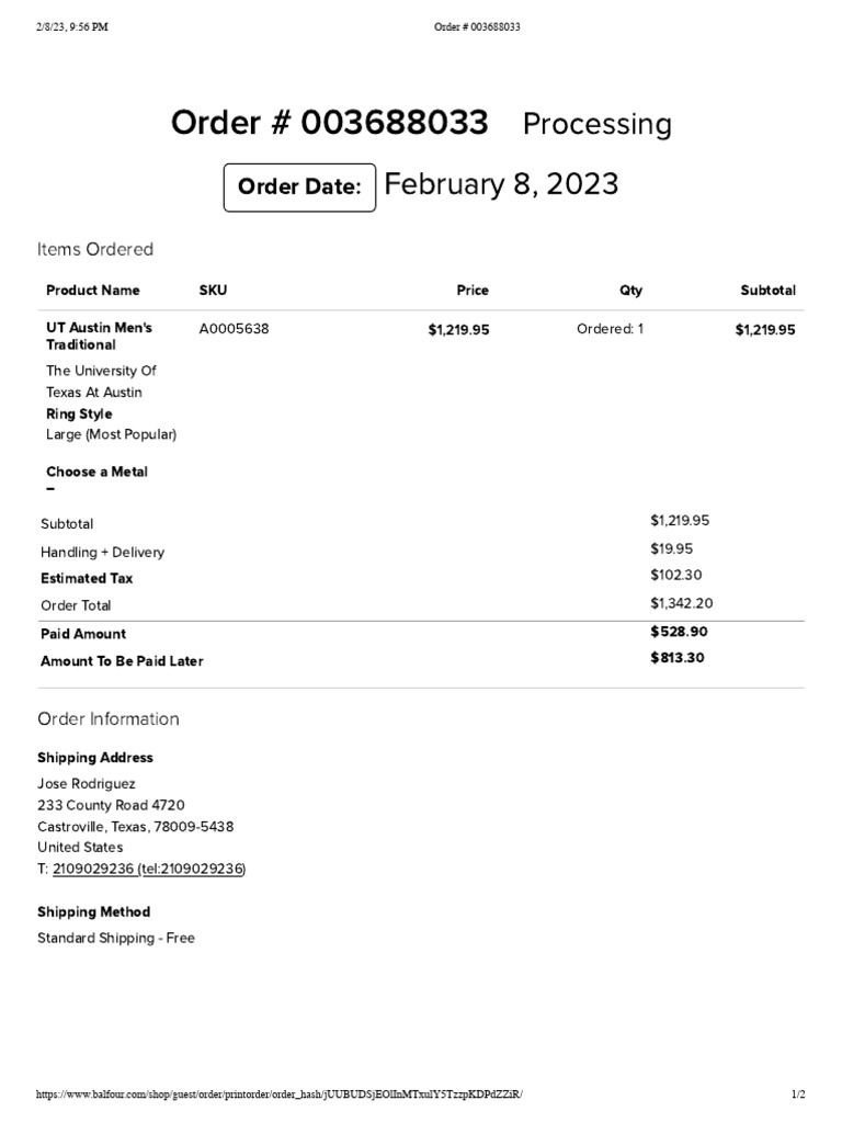 Class Ring Receipt | PDF