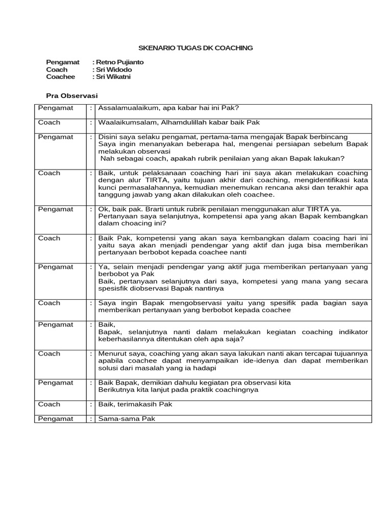 Retno Skenario Tugas DK Coaching | PDF