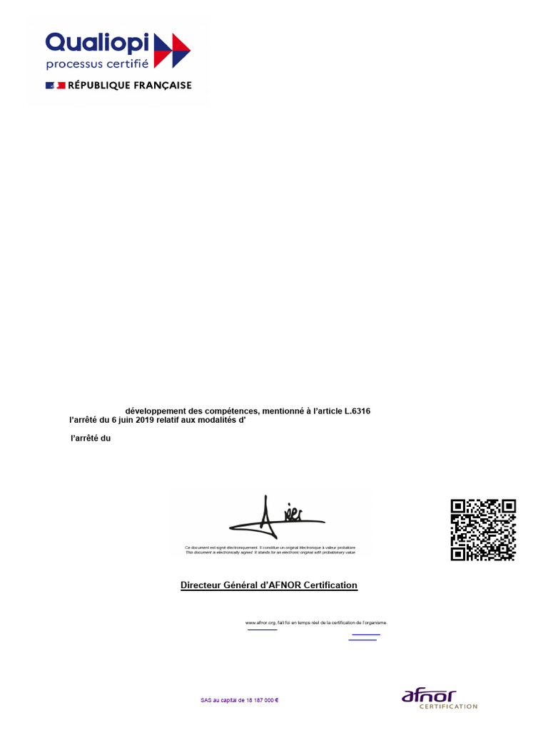 Certificat Qualiopi INRS 2021 - 2024 | PDF