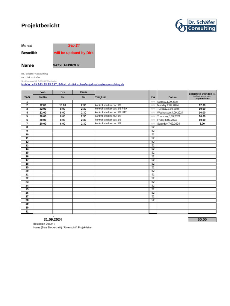 Vorlage Projektbericht Auf STD September | PDF