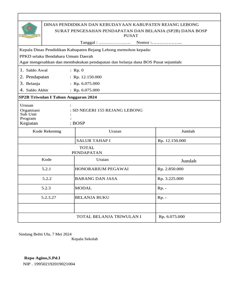 Contoh Rekon Bos 2024 SDN 155.B | PDF