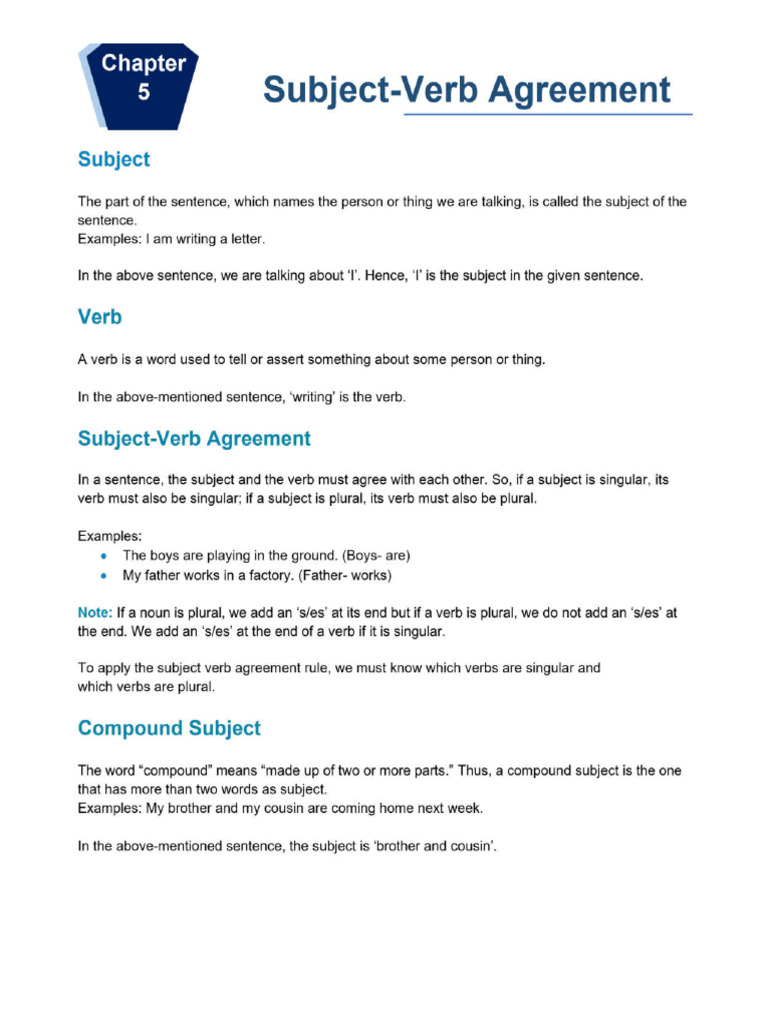 Chapter 5 - Subject-Verb Agreement | PDF