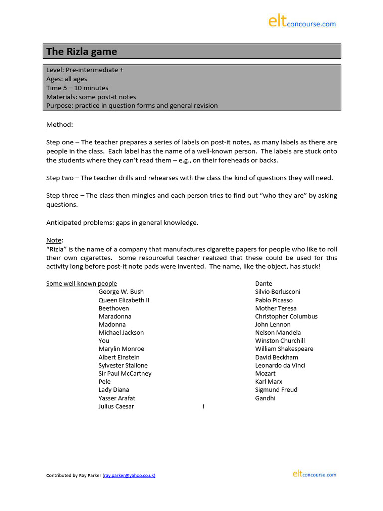 ELT Concourse The Rizla Game | PDF