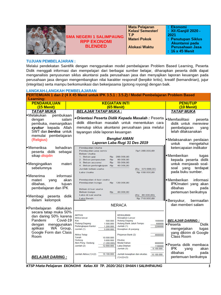 RPP KD 3.5 Mendeskripsikan Tahapan Penutupan Siklus Akuntansi PRH Jasa | PDF