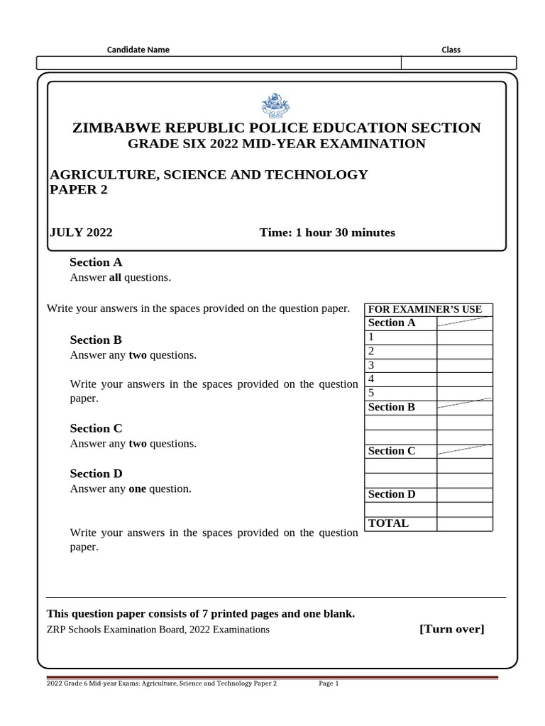 Grade 6 Agric, Science & Tech Paper 2 | PDF