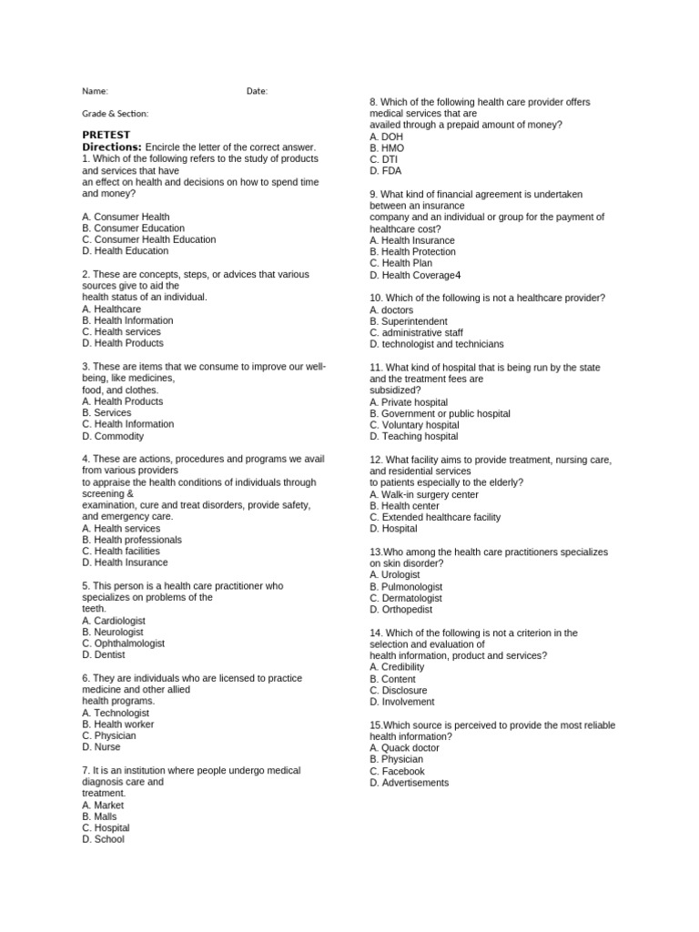 Health 1st Quiz | PDF