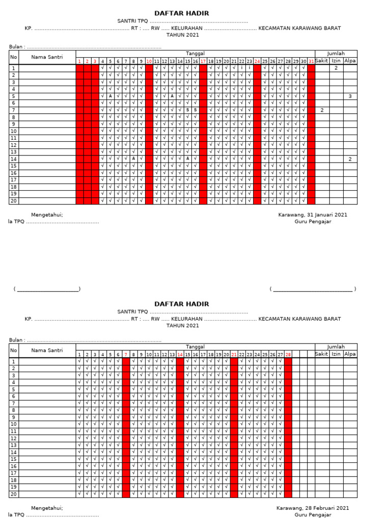 Contoh Absen 2021 | PDF
