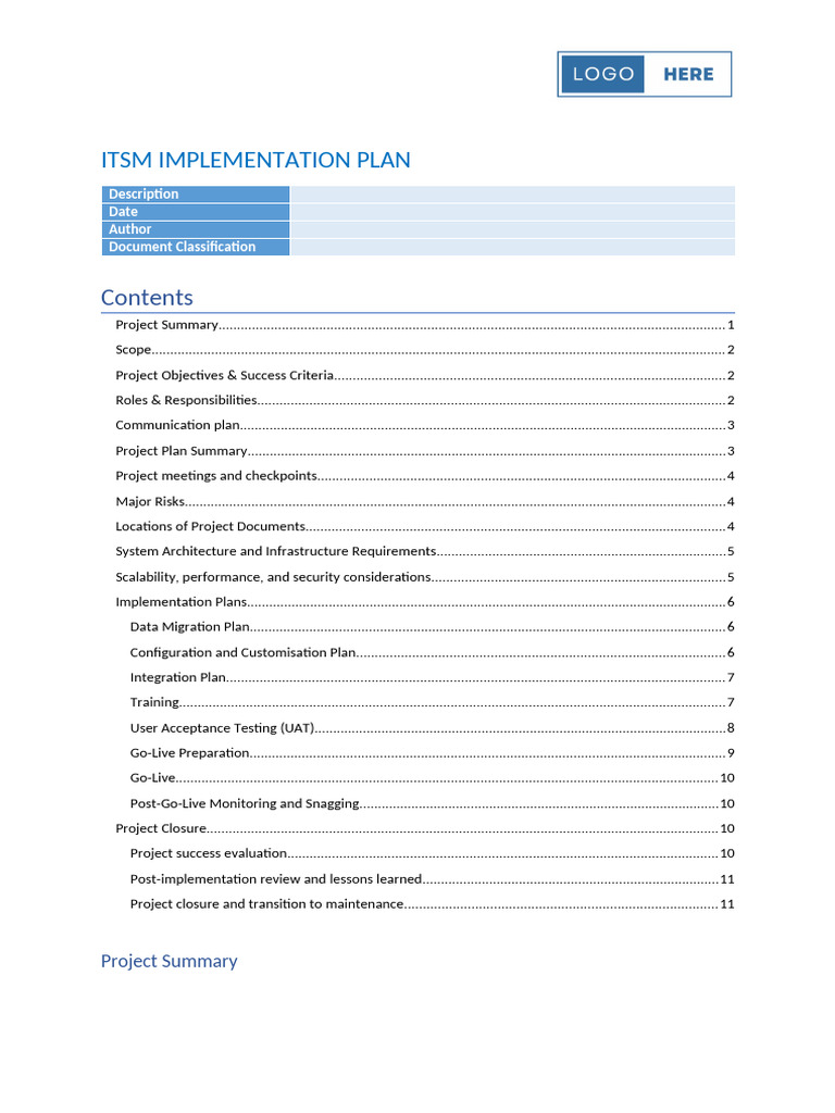 Implementation Project Plan Template | PDF