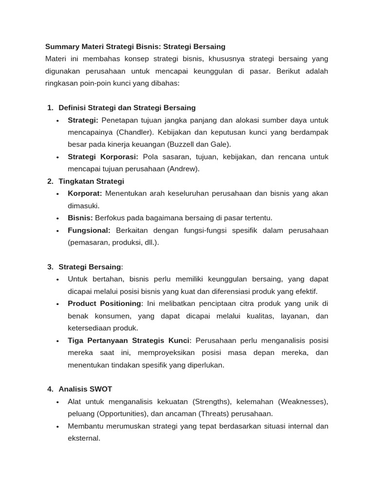 Summary Materi Strategi Bisnis | PDF