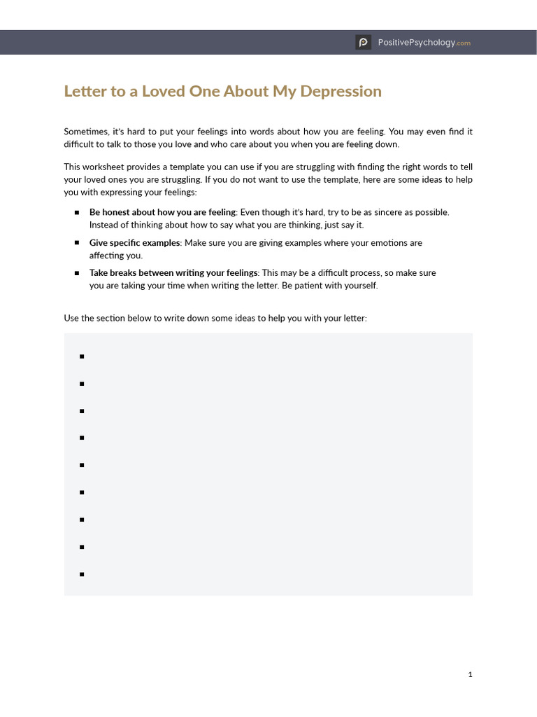 Letter To A Loved One About My Depression | PDF