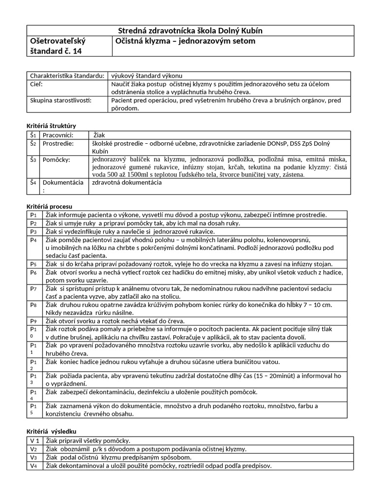 Štandard Očistná Klyzma Jednorazovým Setom | PDF