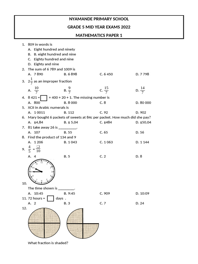 Mathematics G5 p1 | PDF