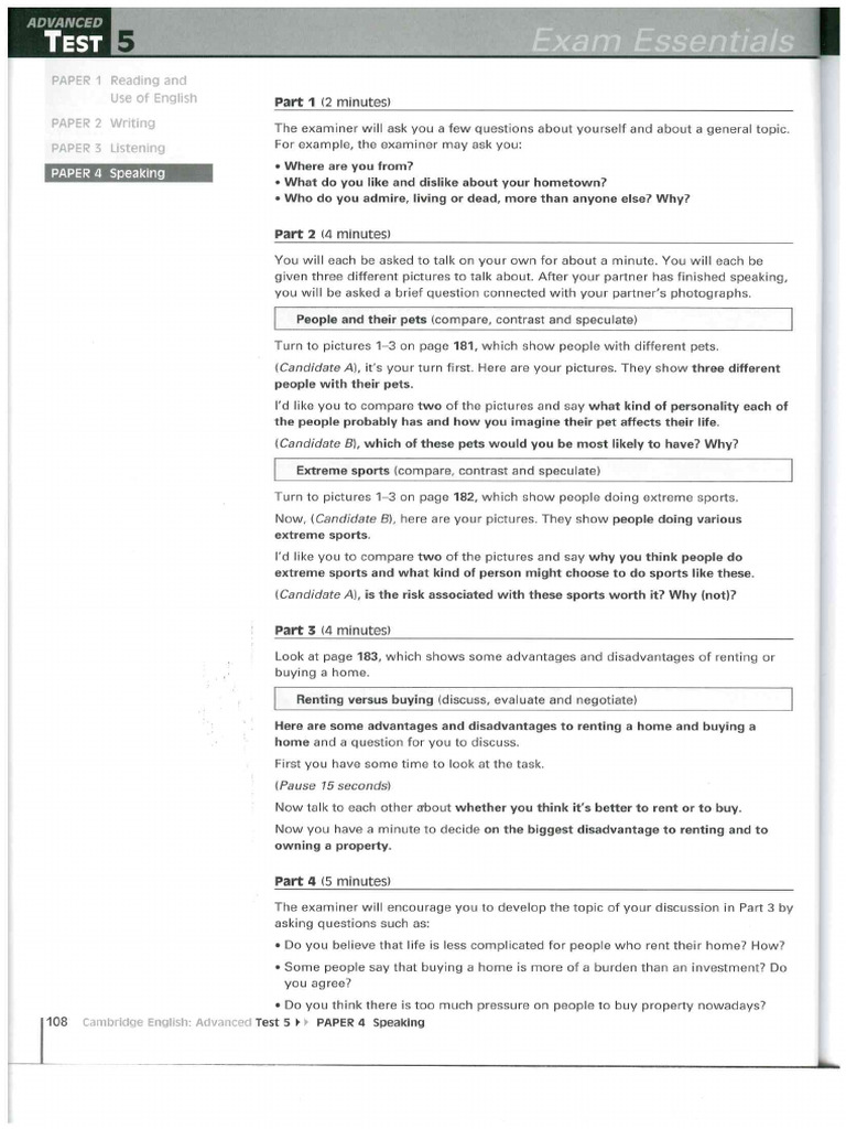 CAE - Speaking - Test 5 | PDF