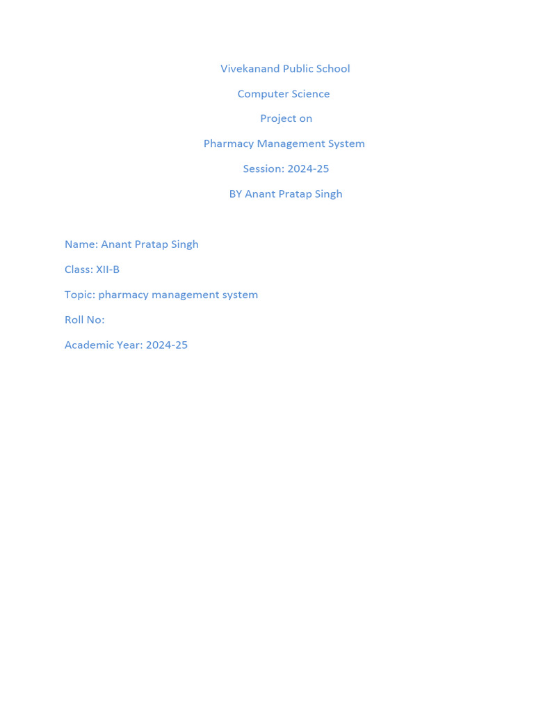 Pharmacy Management SYSTEM Project | PDF | Databases | Computers